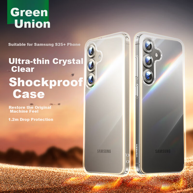 UGREEN Transparent Ultra-Thin Phone Case for Samsung Galaxy S25+ with Lens Protection, Anti-Fingerprint, Anti-Drop, Simple Design Soft TPU and Hard PC Back Cover