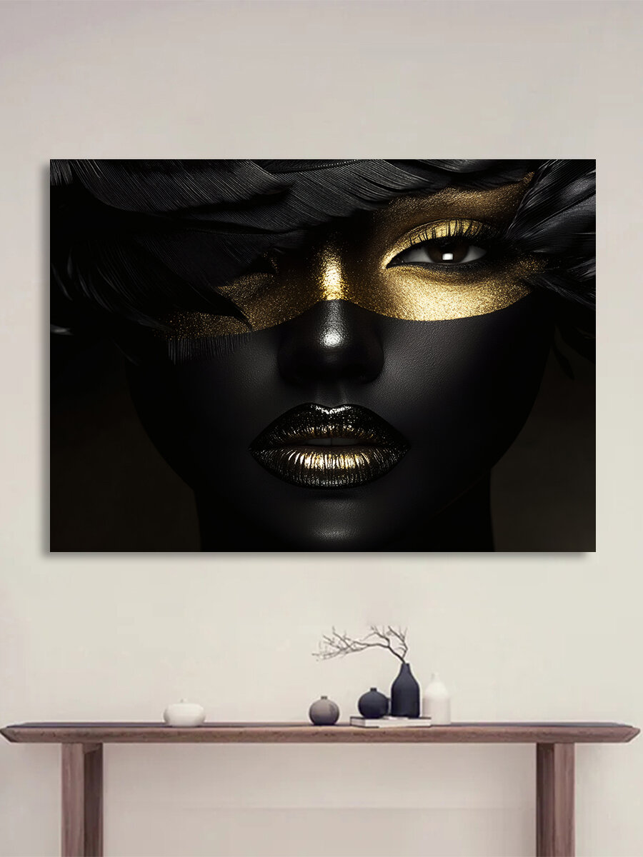 Картина на стену - "Африканка / Негритянка, лицо девушки, золото" , 50х70 см.
