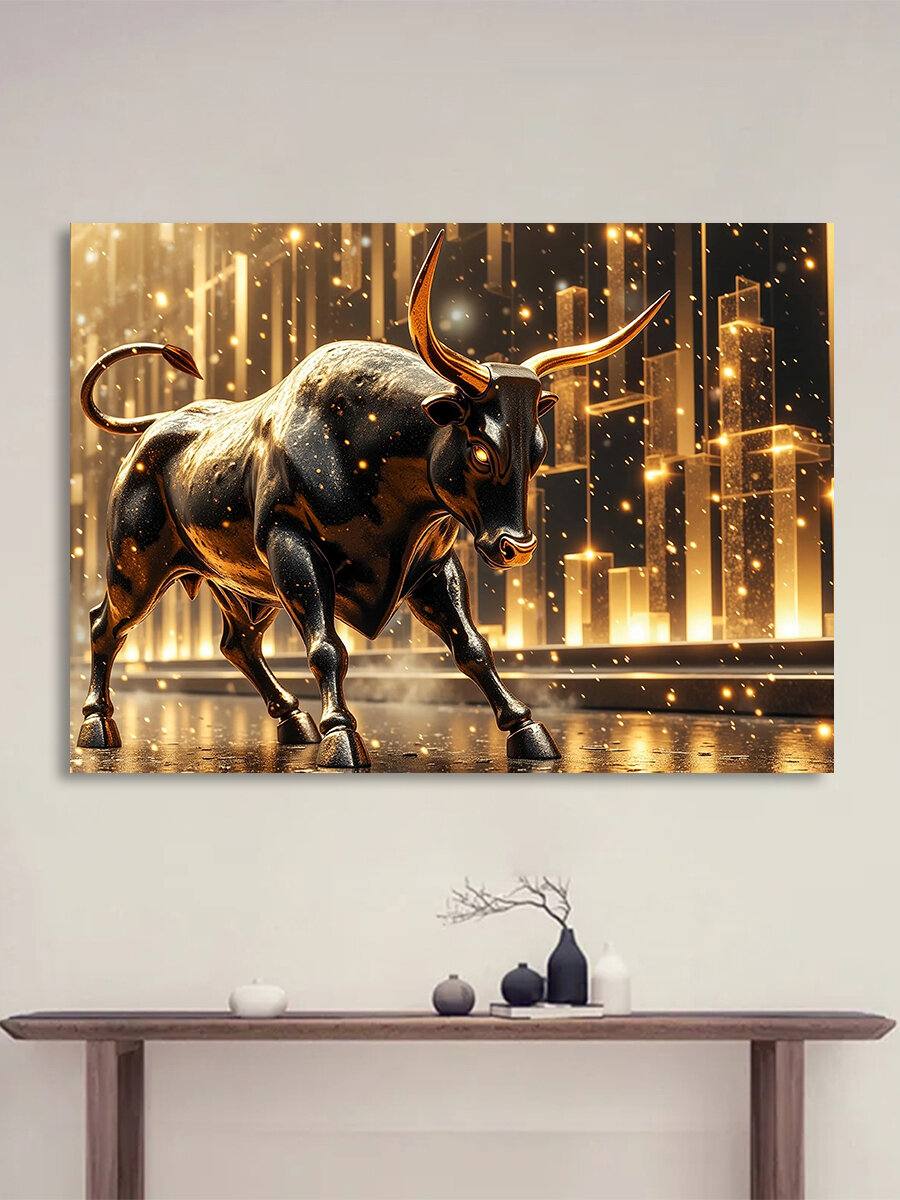 Картина на холсте - "Бык мотивация деньги в офис" , 30х40 см.