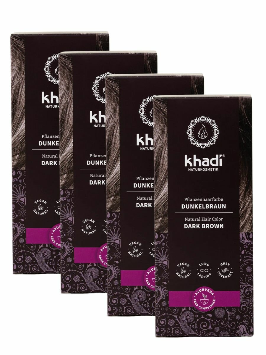 Темно-коричневый оттенок - натуральная краска для волос Khadi Naturprodukte, 400 гр