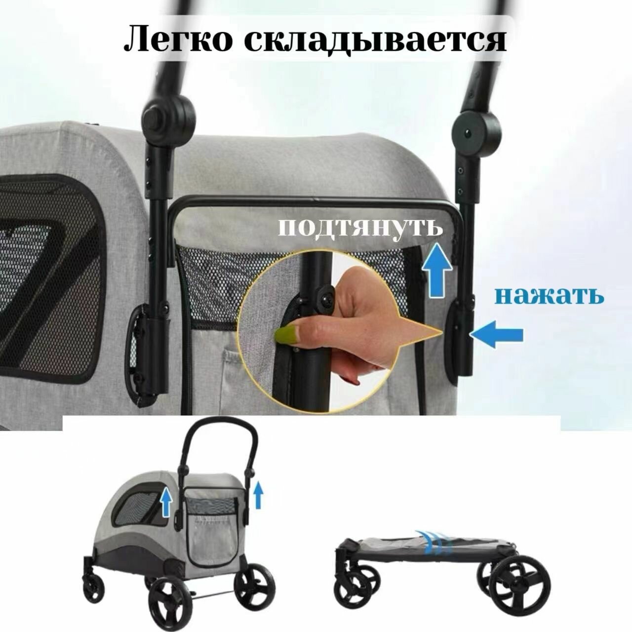 Большая коляска прогулочная для собак и кошек, для средних и крупных пород (до 60 кг), складной, желтый