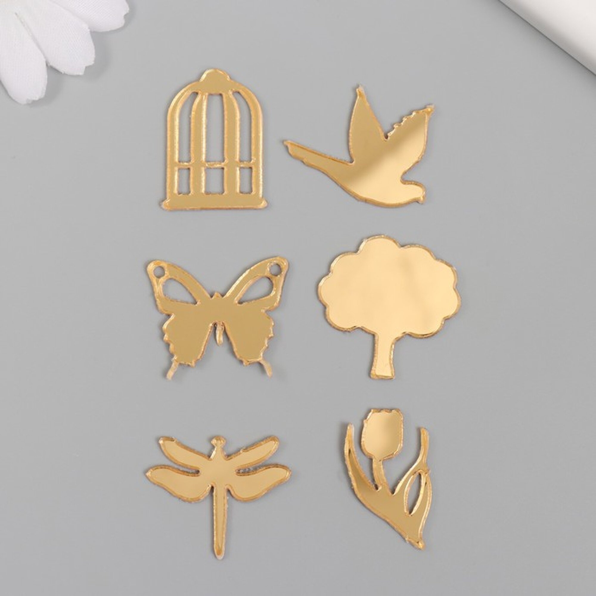 Декор для творчества Арт Узор "Парк", пластик, зеркальный, золотистый, 6 шт