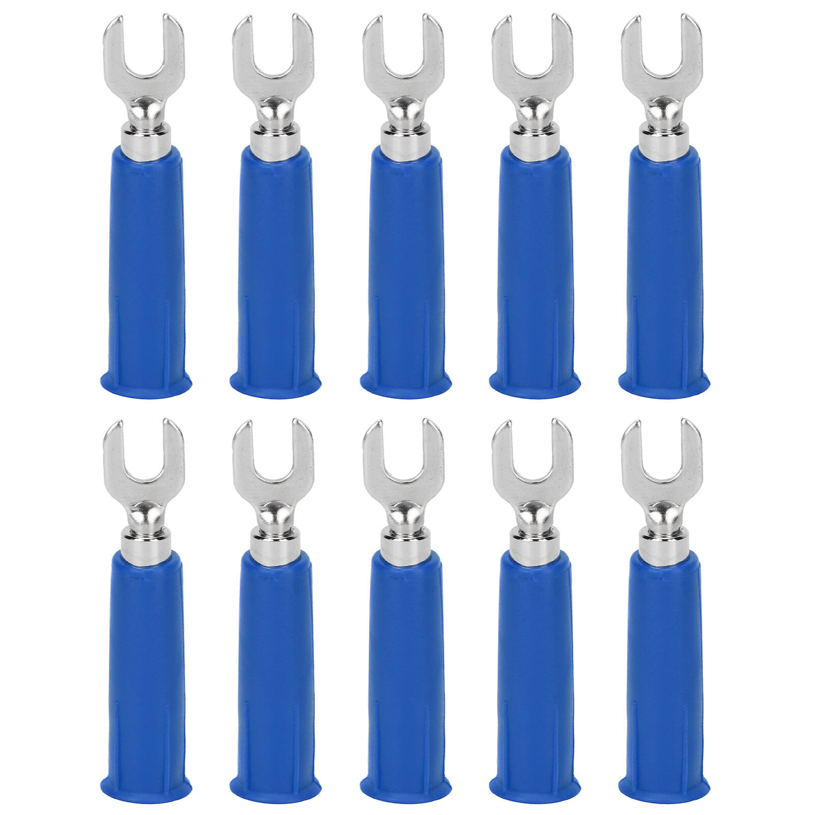 10 шт./комплект, банановые штекеры, изолированные вилочные клеммы, клеммы U-образного типа для обжима проводов, синие