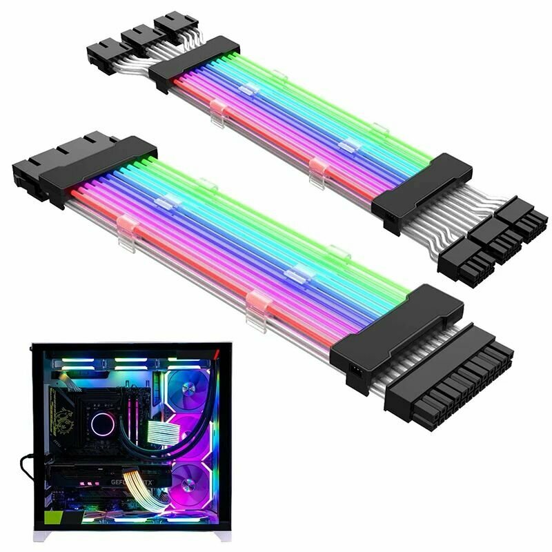 Удлинительный кабель для блока питания ARGB PSU, кабель ATX 24Pin RGB, удлинительный кабель PCI-E 6+2Pin RGB Glow, удлинительный кабель для материнской платы