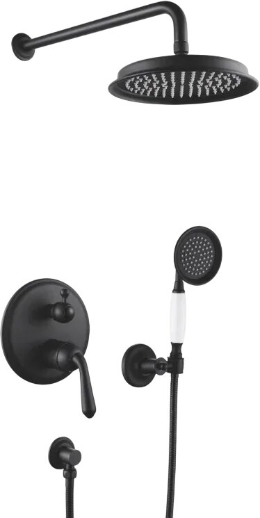 Душевой комплект Rose R0235H 4 в 1, встраиваемый, с внутренней частью в комплекте, со смесителем, с тропическим душем, латунный, черный, матовый, душевая система