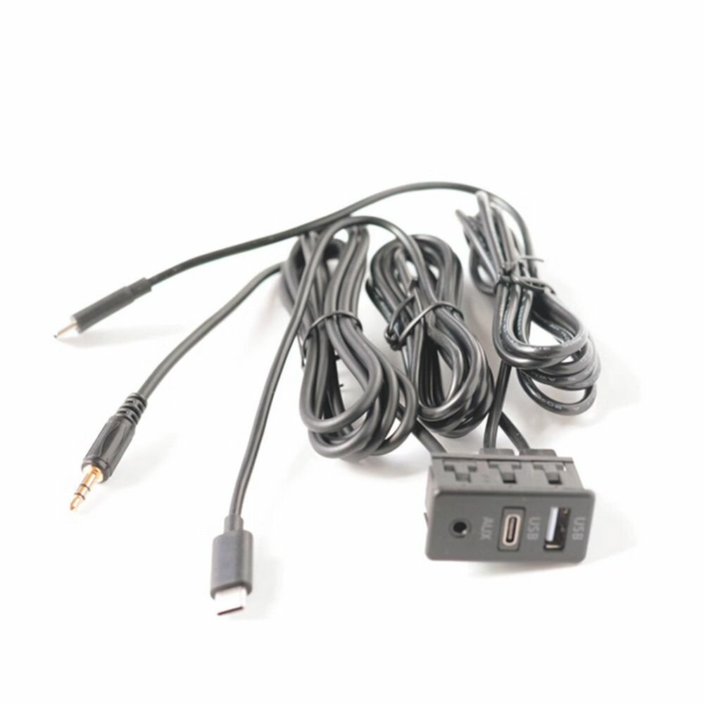 Автомобильный Двойной Аудиовход Type-C к USB + TYPE-C + RCA Порт AUX Интерфейс панели Черный