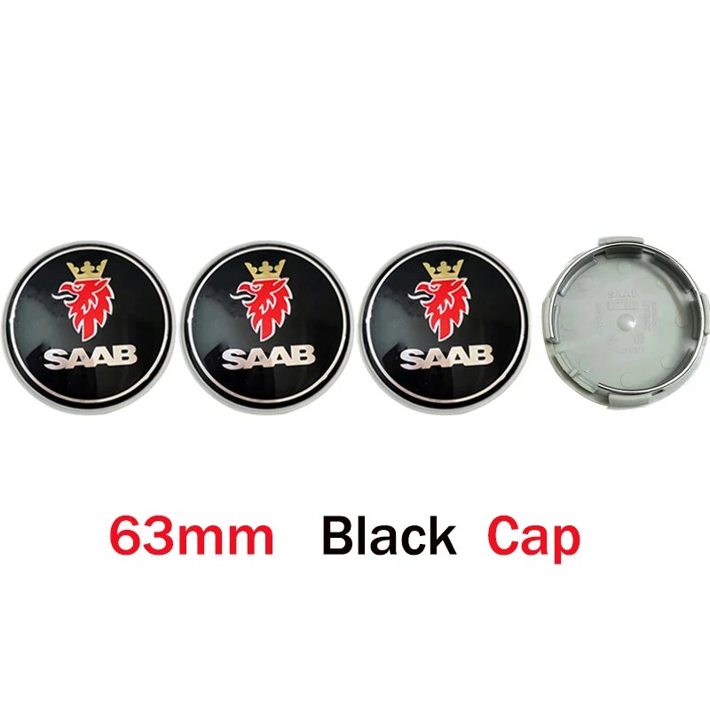 4 шт./компл, 56 мм, 60 мм, 65 мм, акриловая, синяя, черная, 63 мм, центральная крышка колеса, эмблема для S A AB, наклейка на обод шины, аксессуары для стайлинга автомобилей, 63mm Black Cap
