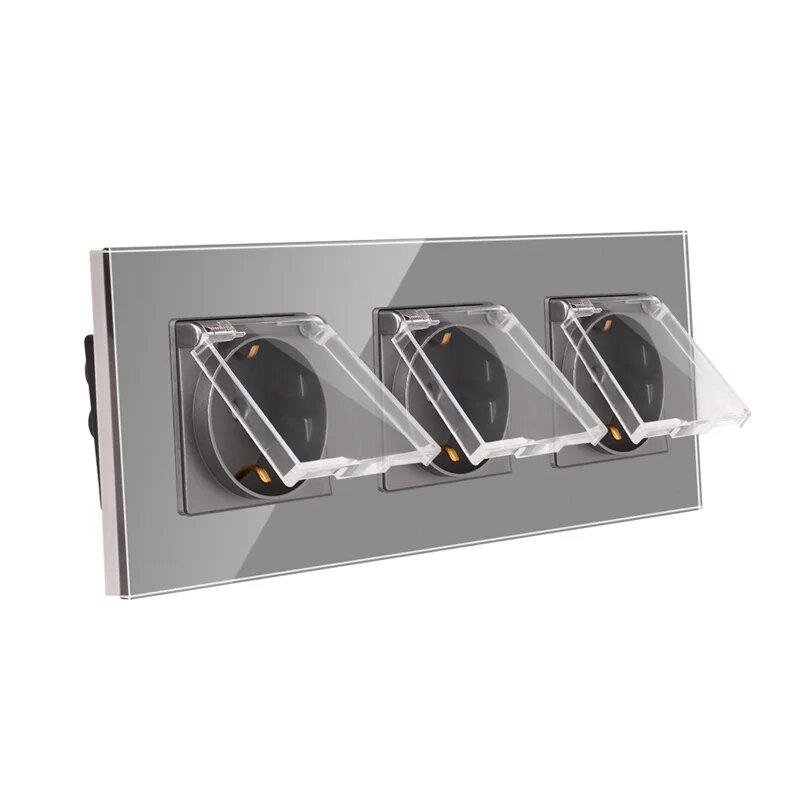 Водонепроницаемая розетка Bingoelec, настенная розетка из хрустального стекла, электрические розетки, розетки 16А, аксессуары, оборудование, Grey3