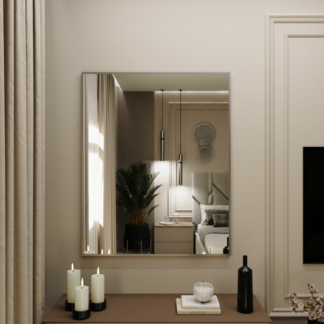 Зеркало настенное 100х90 см. BLX MIRROR в ванную в алюминиевой раме, Серебро