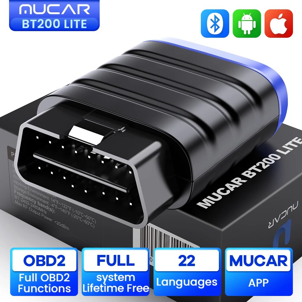 MUCAR BT200 LITE Авто OBD2 Bluetooth-сканер Полная диагностика систем пожизненная бесплатная автомобильная диагностика Инструменты сканирования Считыватель кодов, MUCAR BT200 LITE