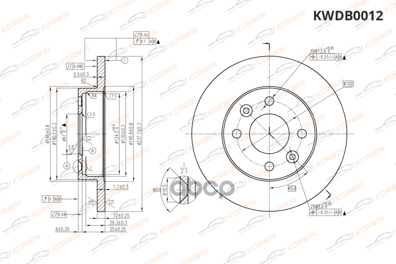 Тормозной диск KORWIN KWDB0012 Renault Logan, Renault Sandero