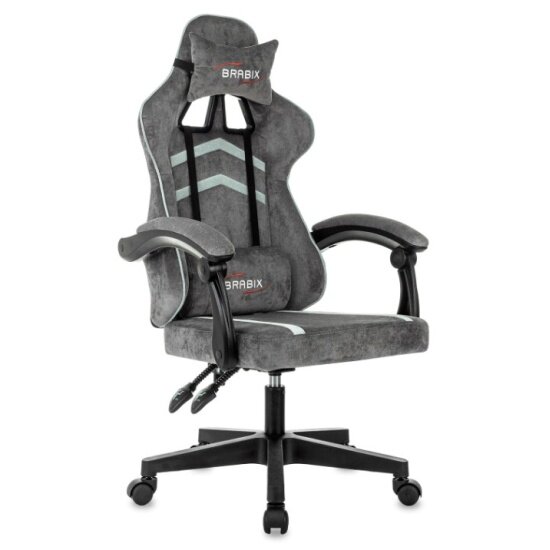 Кресло геймерское Brabix "Shooter GM-123", 2 подушки, ткань, серое