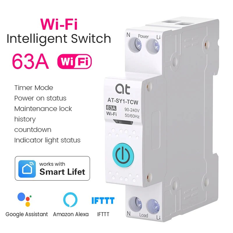 Wi-Fi Умный автоматический выключатель 63A 220V, Color: wifi no metering