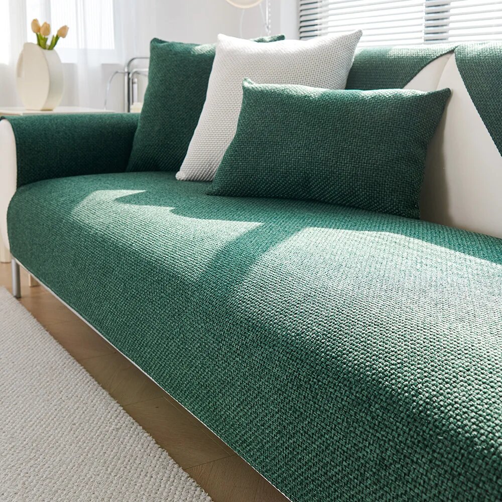 Сплошной цвет, льняной чехол для дивана, современный простой четырехсезонный универсальный нескользящий мешковик, подушка для гостиной, спинка, подлокотник