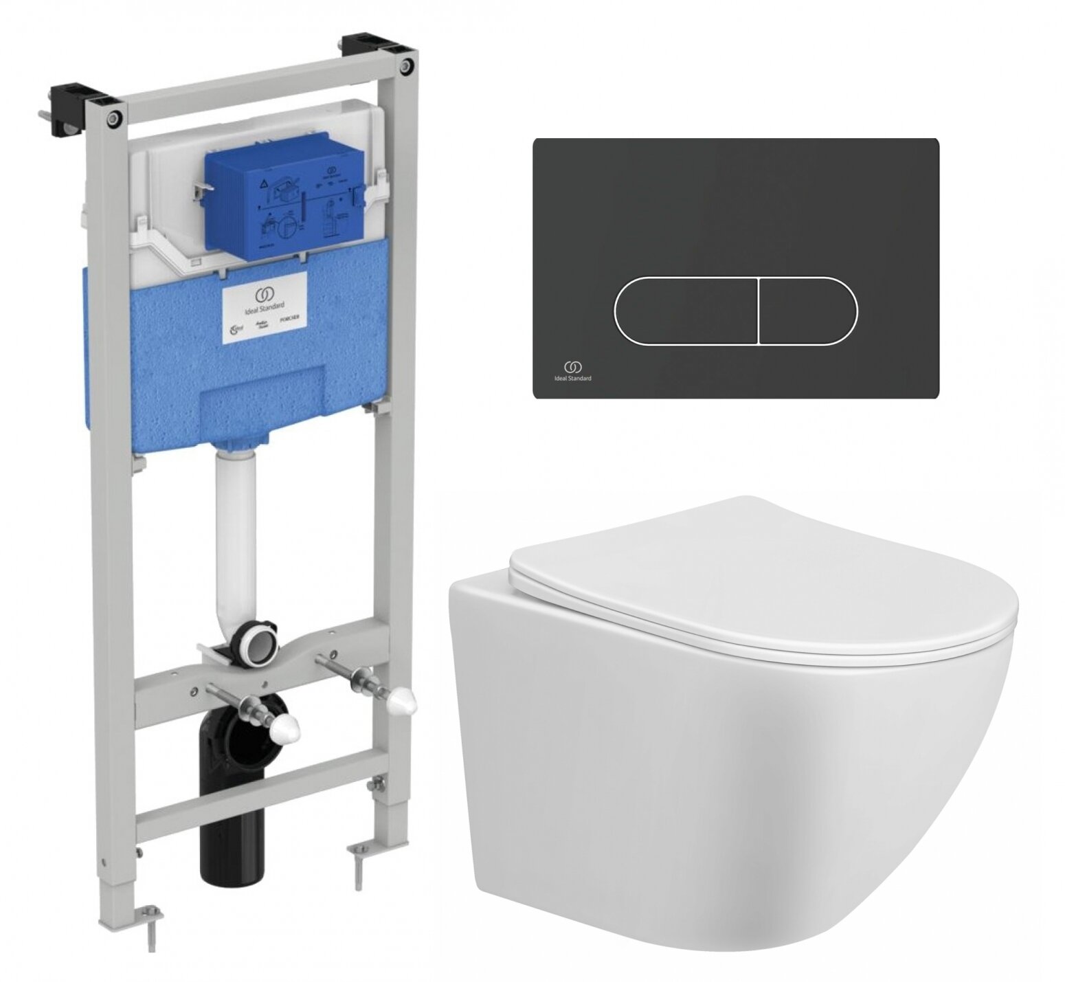 Комплект 3 в 1 инсталляция Ideal Standard + Унитаз подвесной Taliente Amato AM25010 + кнопка черная