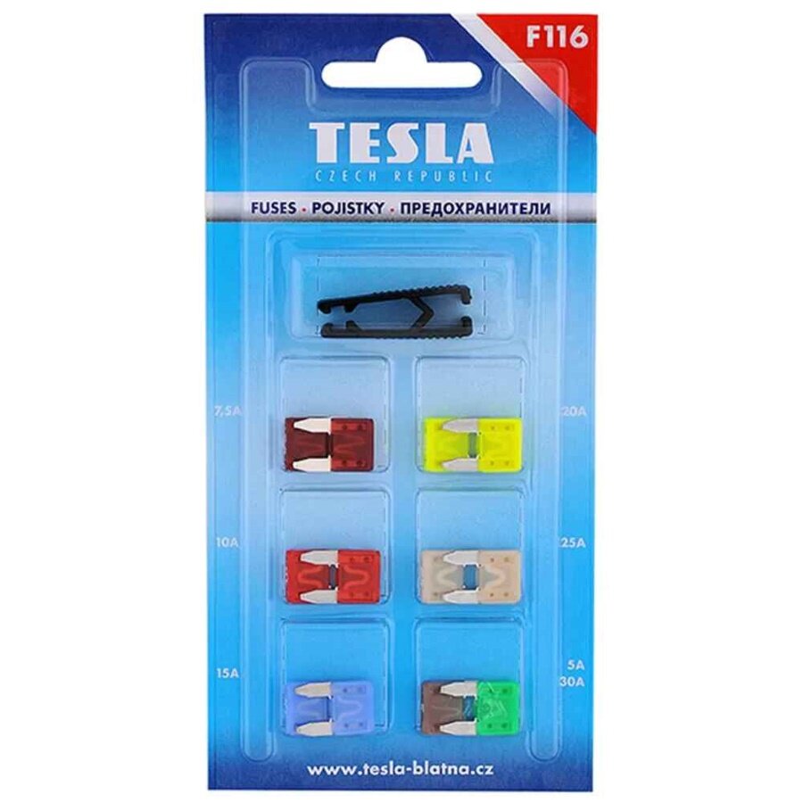 Набор предохранителей а/м MINI из 12 шт. 5-30А, с пинцетом серия FN (350) TESLA F116.000.000