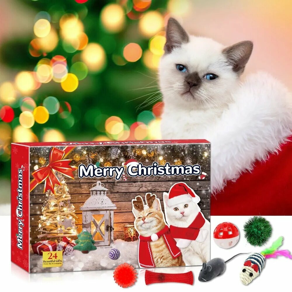 Адвент-календарь-Рождественская забавная игрушка для кошек Blind Box-Обратный отсчет рождественского кота на 24 дня