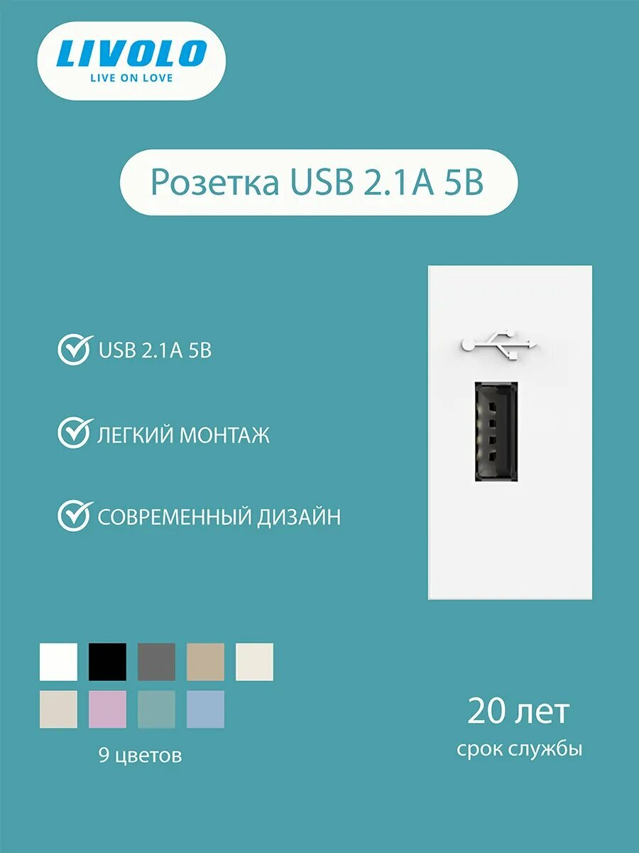 Розетка USB с блоком питания 2.1А 5В