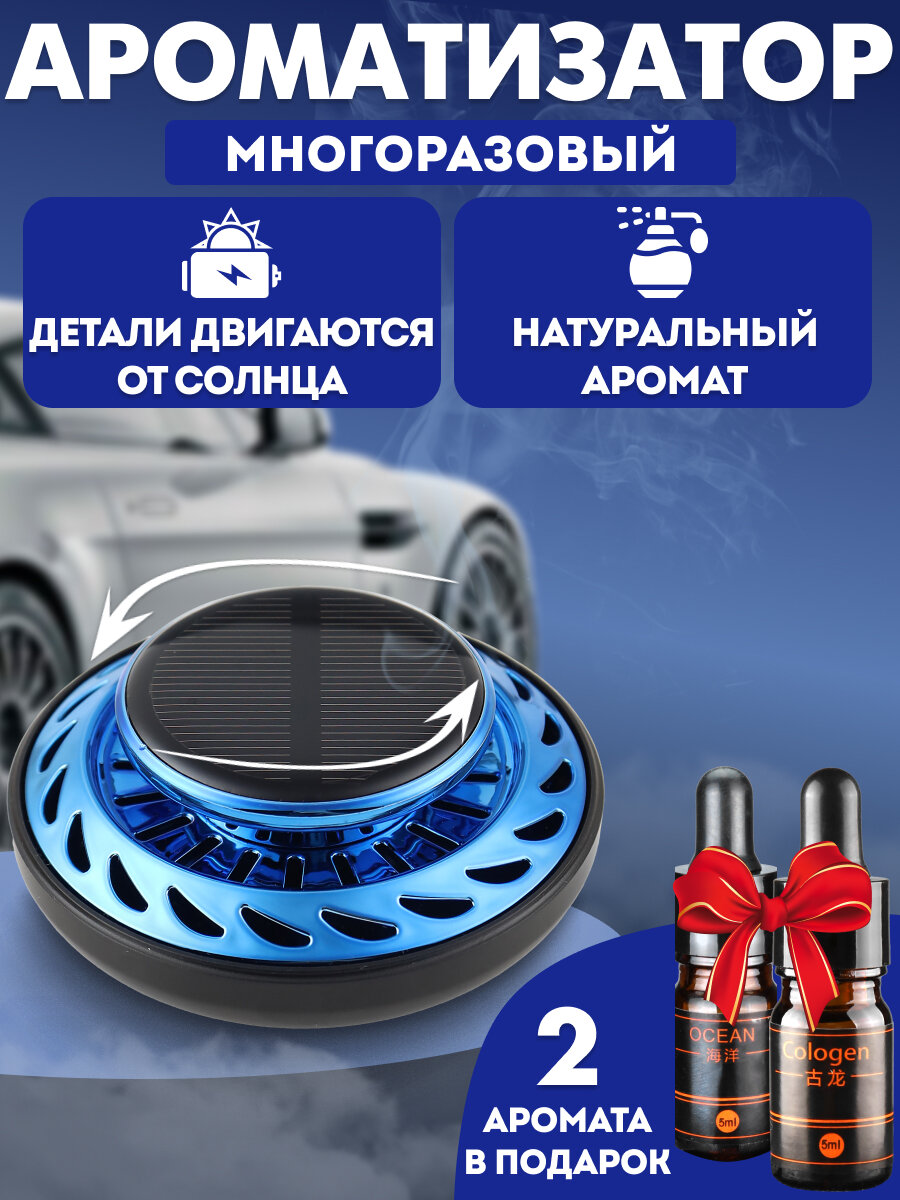 Ароматизатор в автомобиль на солн. батарее "Диск",8*3.2см, синий, аромат свеж-цитрус.3в. АР-4196 ЧЗ