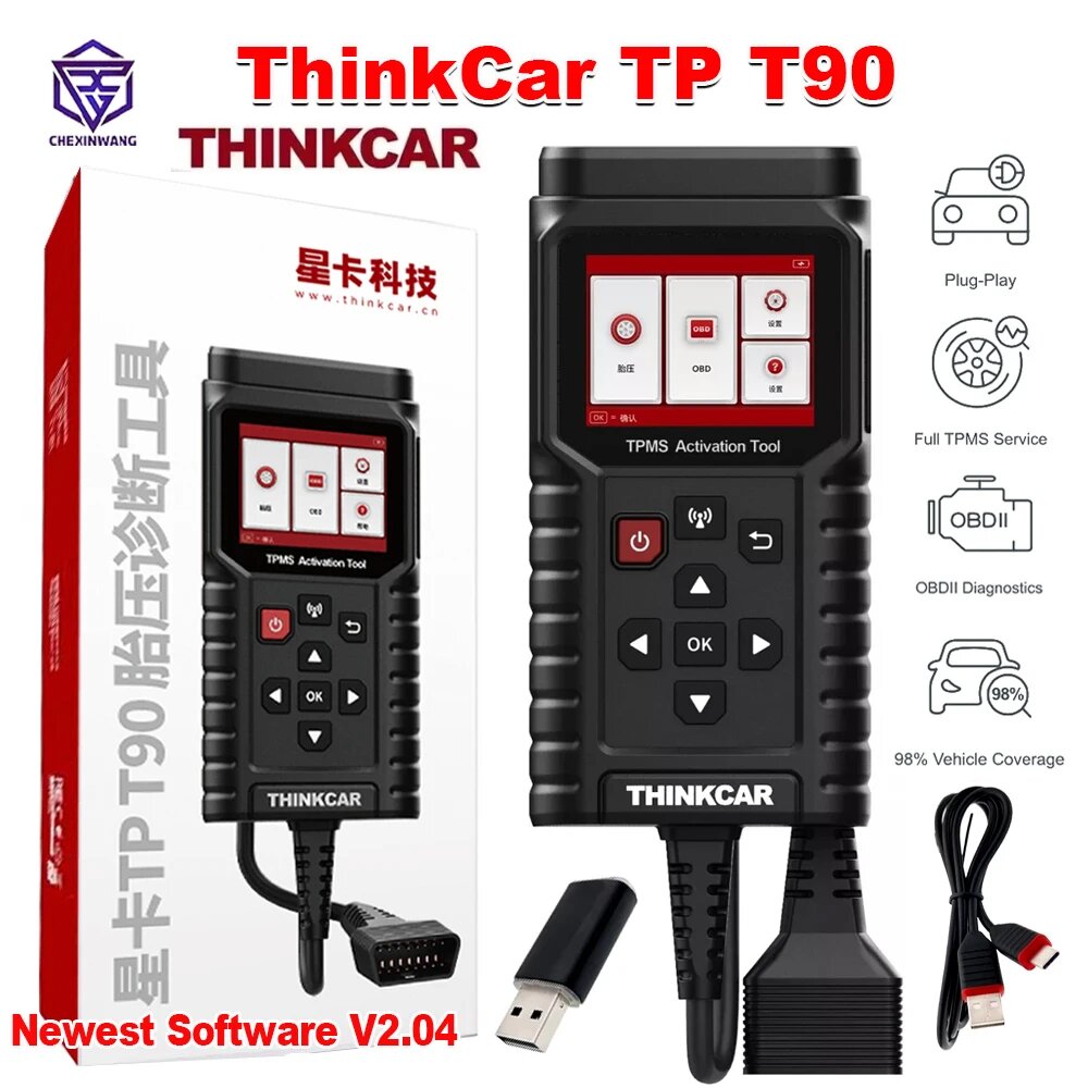 ThinkCar TP T90 Pro THINKTPMS V2.04 Программатор TPMS OBD2, диагностический инструмент для считывания кодов неисправностей автомобиля, инструмент для обслуживания датчиков давления в шинах TPMS
