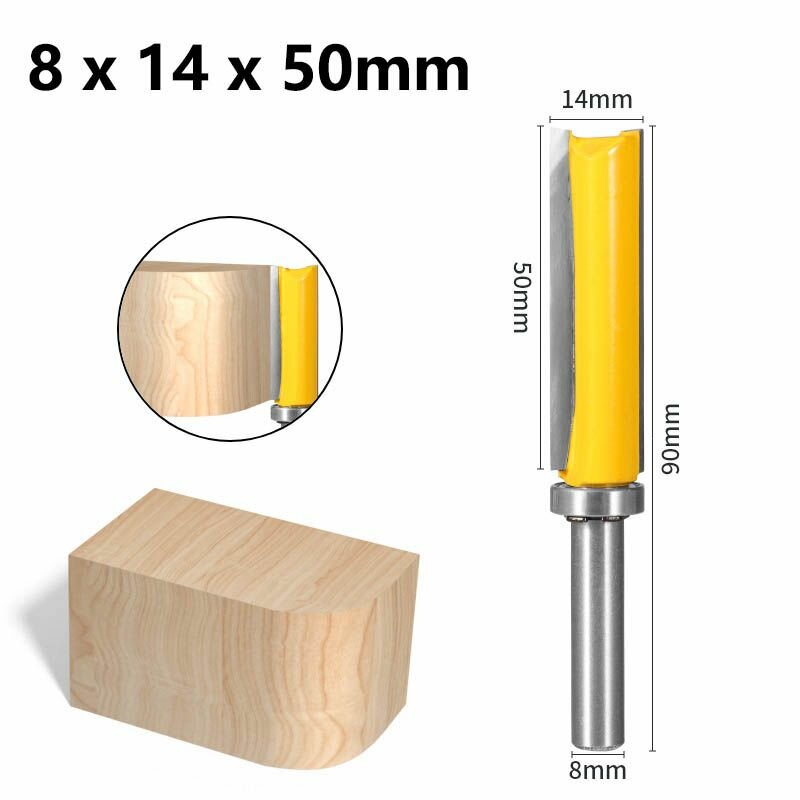 Фреза по дереву кромочная прямая обгонная с верхним подшипником 14х50 мм хвостовик 8 мм