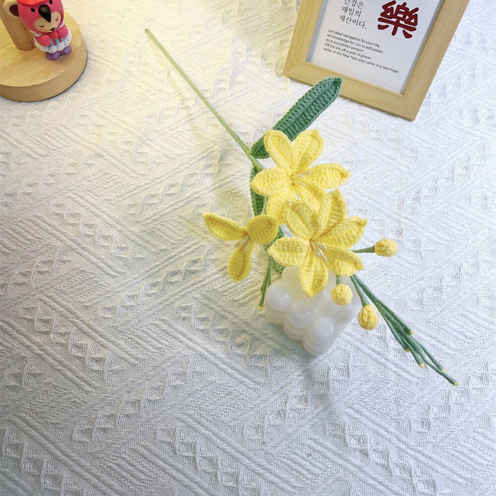 Вязаный цветок из пряжи, готовый ручной работы, вязаная марсова орхидея, креативный DIY букет из пряжи, домашний декор