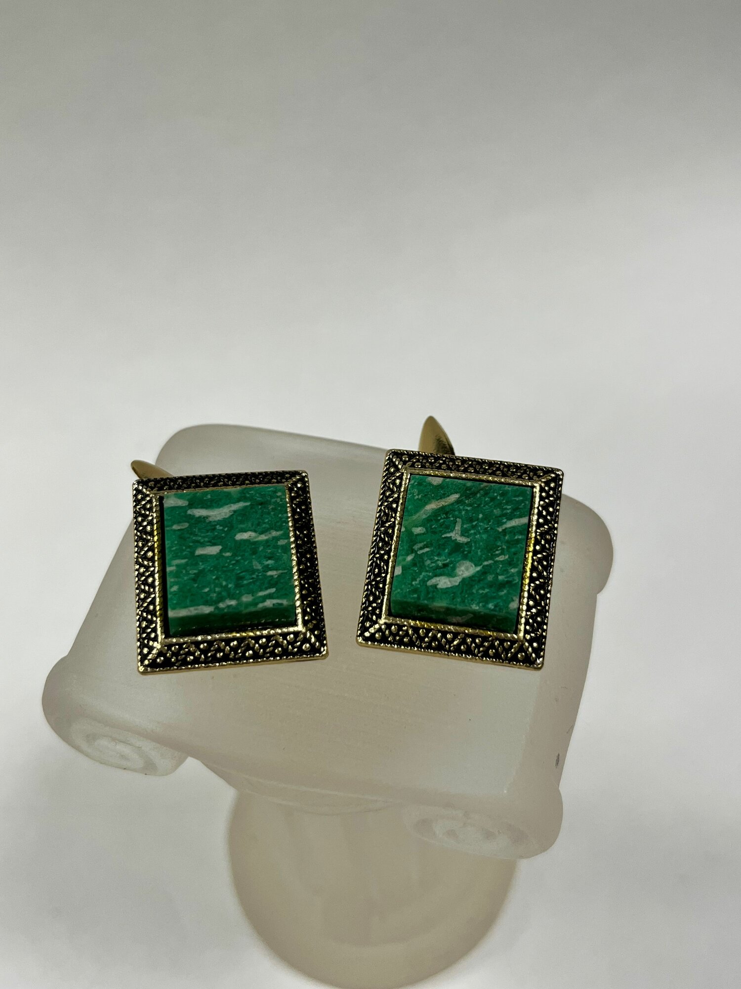 Советские винтажные запонки, рекорд, клеймо треугольник, натуральный камень амазонит, сделано в СССР