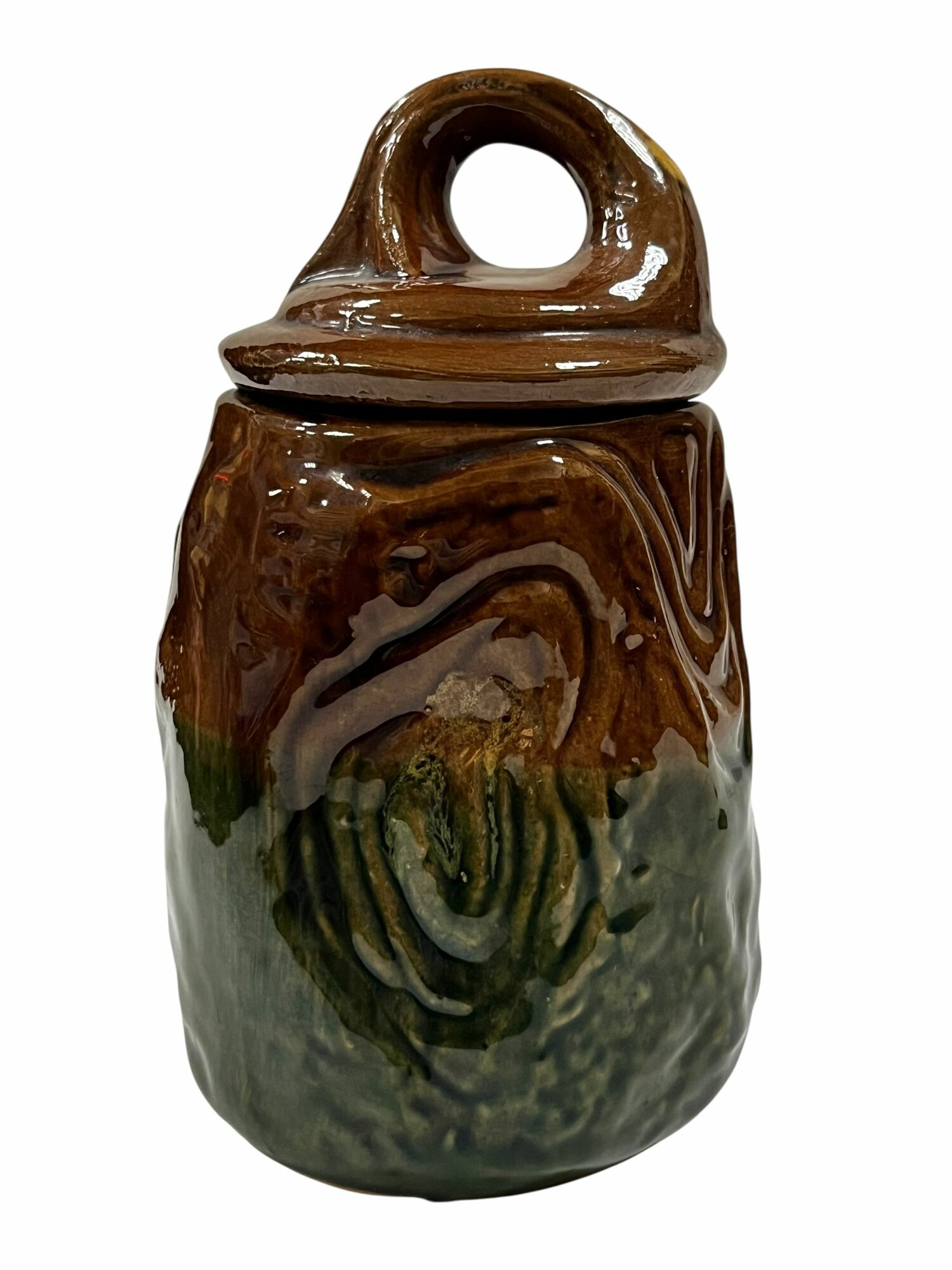 Советский винтажный керамический горшок с крышкой, обливная керамика, СССР