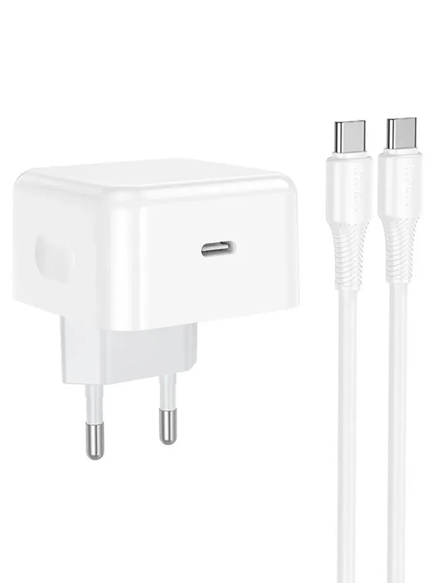 Сетевое зарядное устройство Hoco C161A GaN PD40W (DPS 60W) Type-C + кабель USB-C, белый (быстрая зарядка для iPhone, Android)