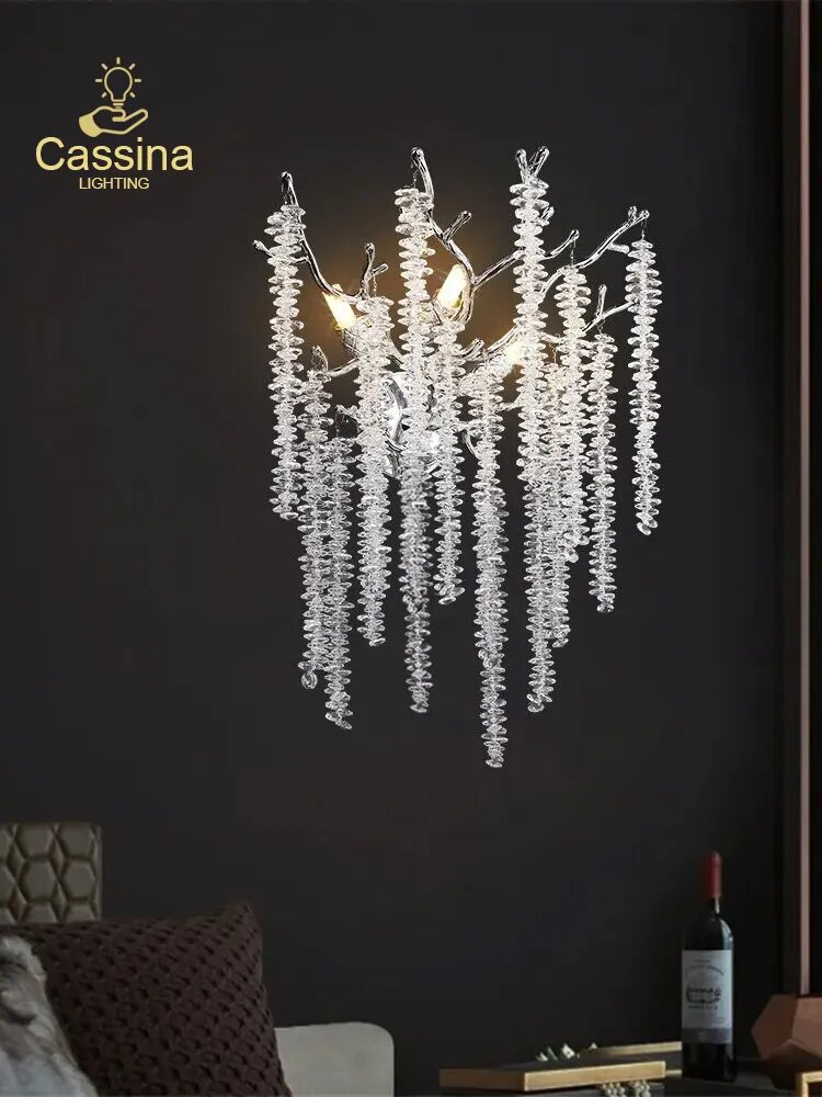 Настенный светильник бра Cassina Lighting Хрустальный серебро, 39.5 см, G9*3, 3 режима света — фото 1