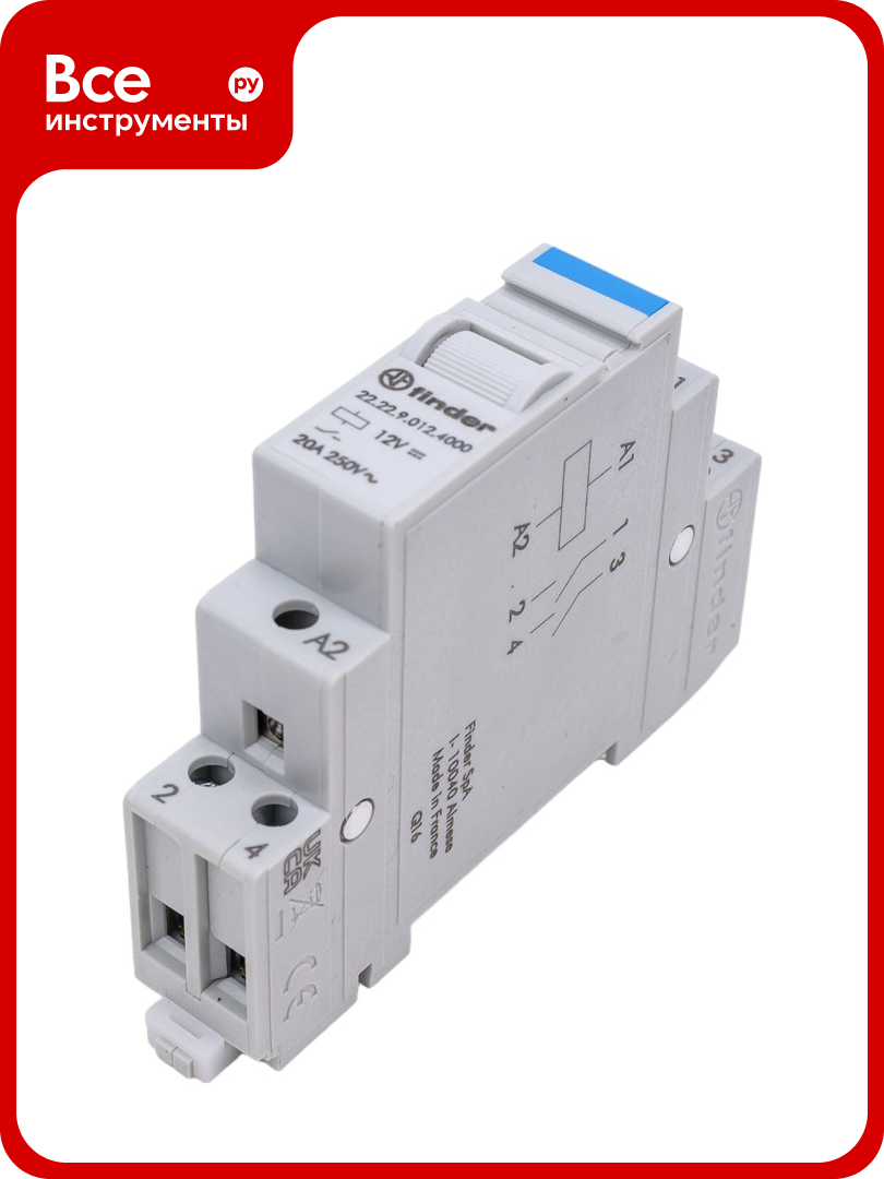 Модульное реле Finder 2НО контакта 20А, = 12В DC, 222290124000