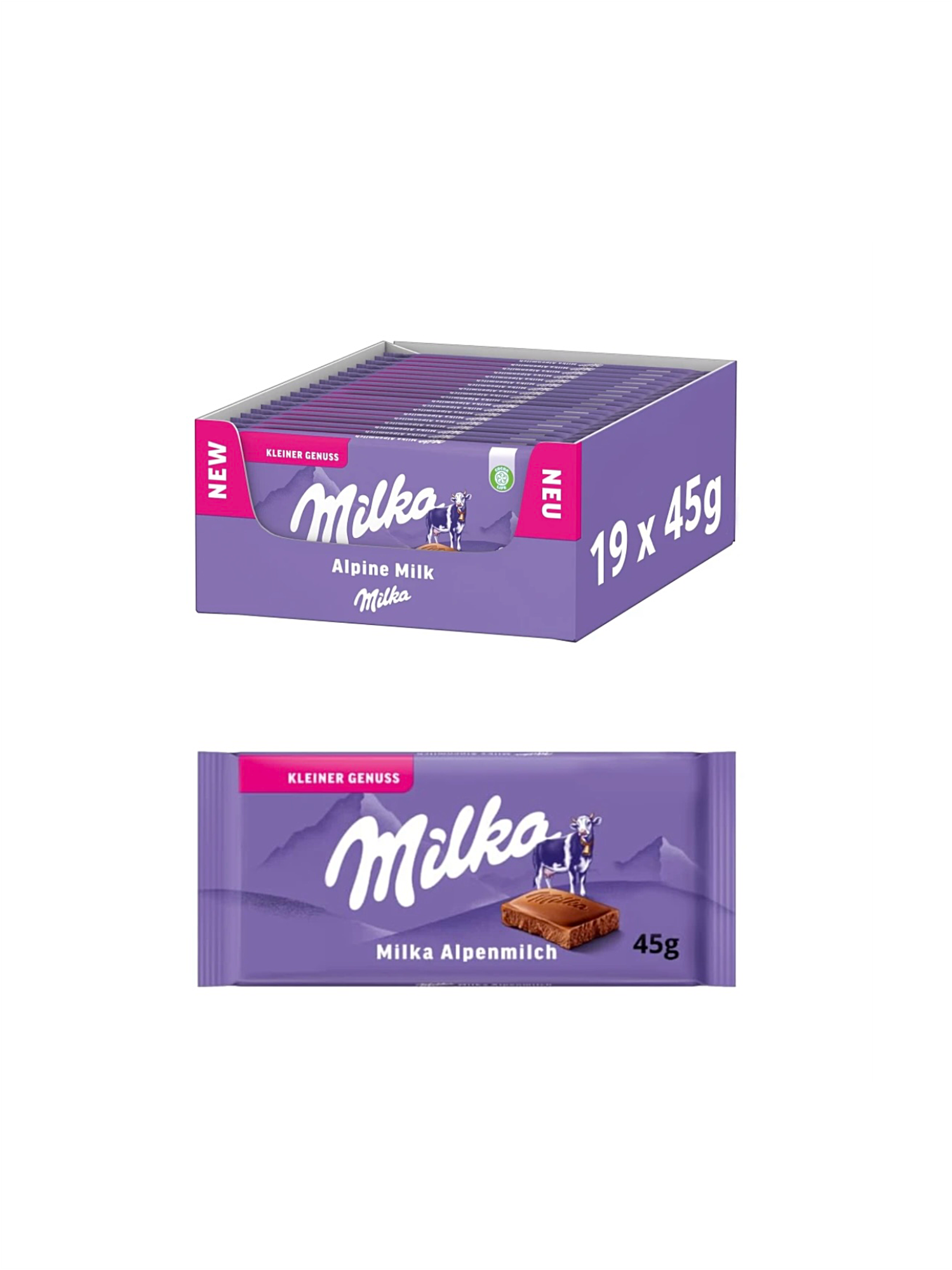 Шоколадная плитка Milka Alpine Milk, Милка Альпин Милк, 45г x 19 шт / блок (Германия)