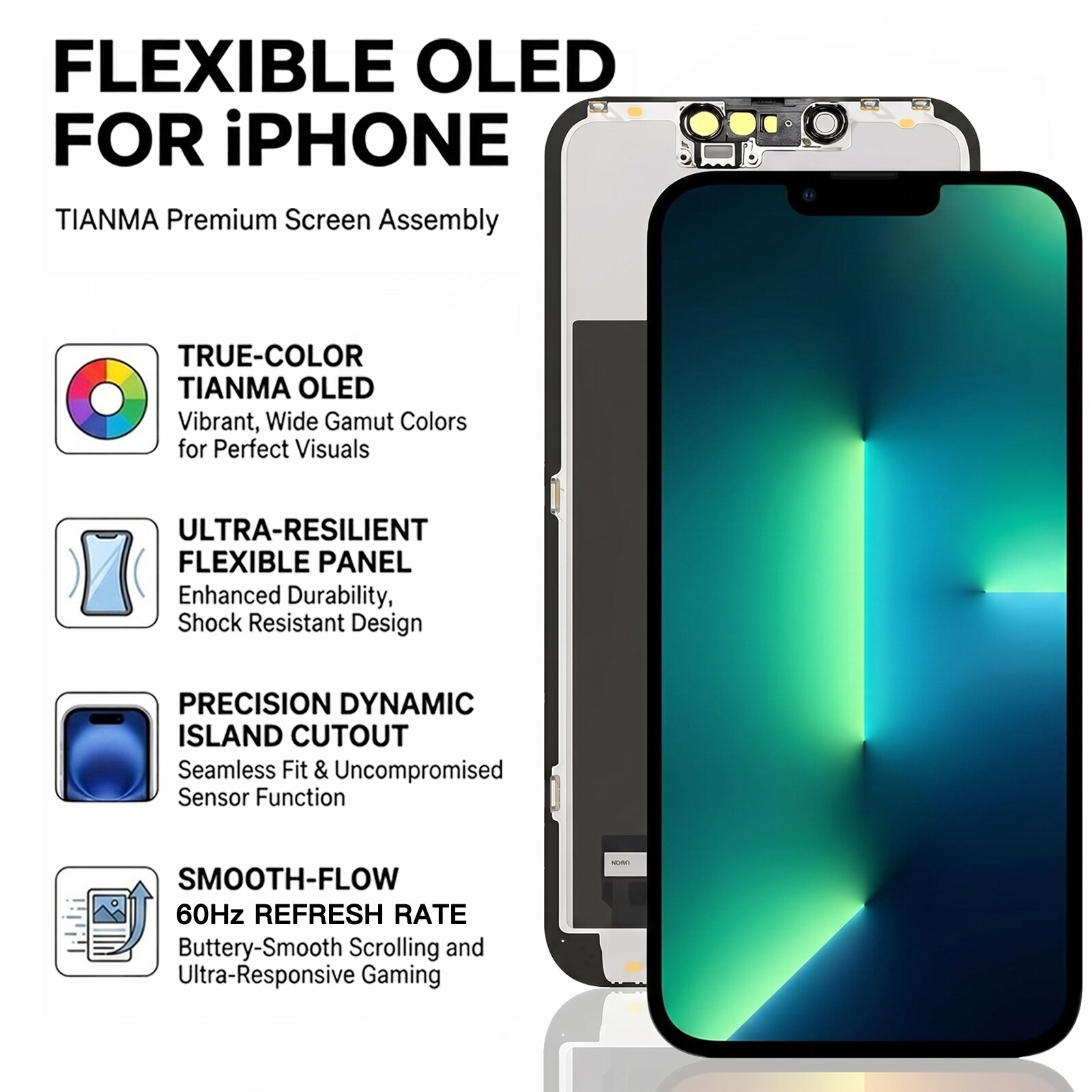 Дисплей Tianma, для iPhone 13 Pro, OLED, 120Гц, Face ID, True Tone