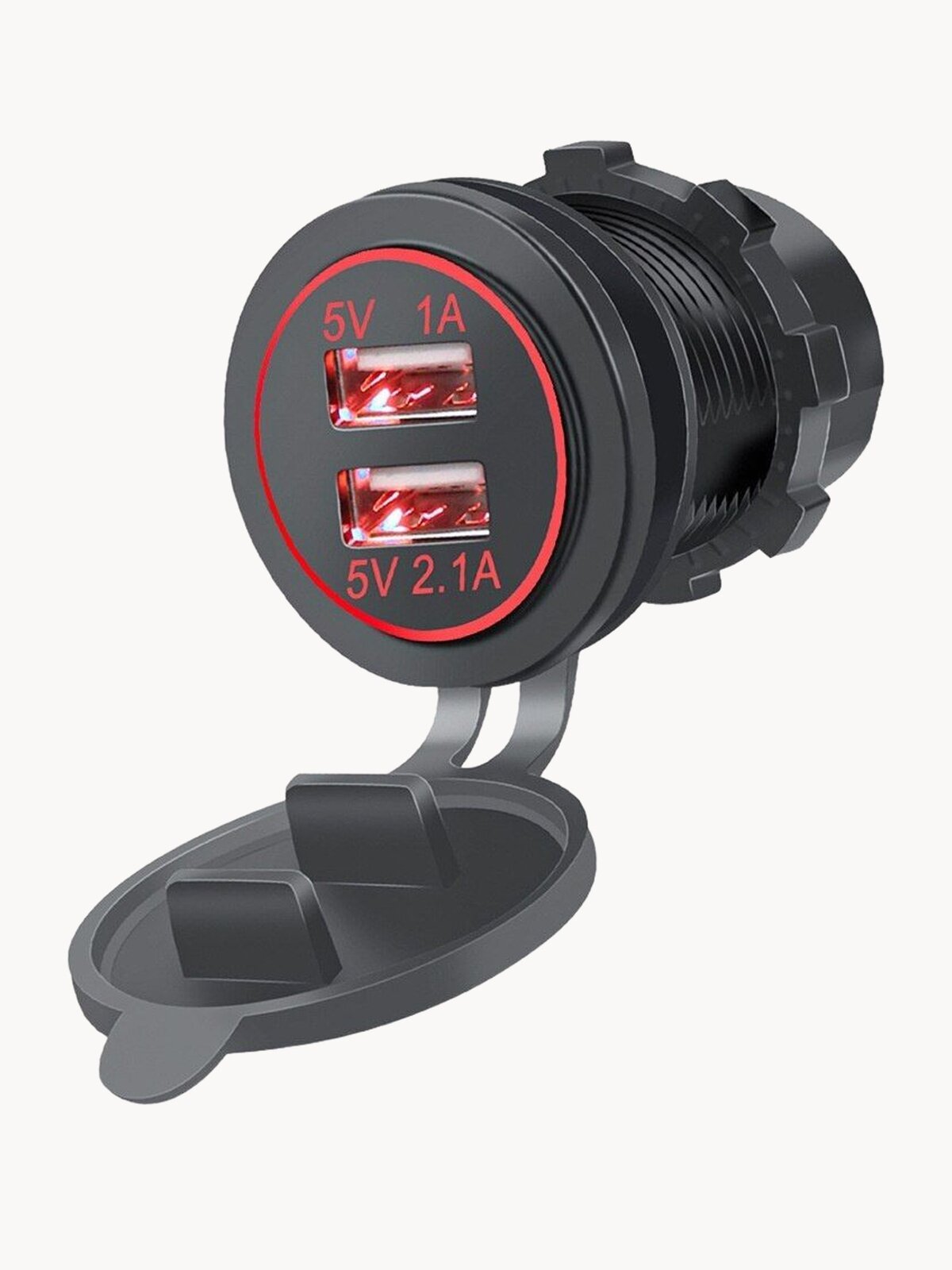 Разъем USB в авто врезной ElectroKot - розетка 2 USB 4.2A (2.1А+2.1А) красная подсветка