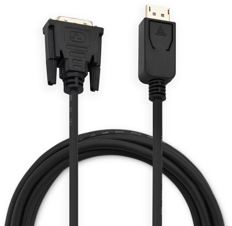 Кабель аудио-видео Buro 1.1v DisplayPort (m)/DVI-D (Dual Link) (m) 3м. позолоч. конт. черный (BHP DPP_DVI-3) — фото 1
