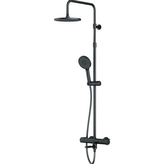 Душевая система Am.pm X-Joy смеситель для ванны и душа с термостатом, душевая штанга, верхний душ 220 мм, ручной душ, черный F0785A522