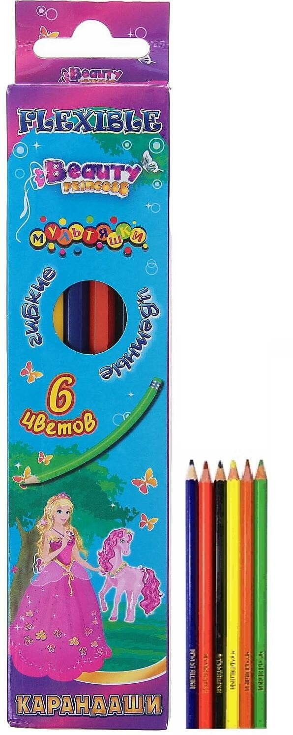 Карандаши 06цв, пластиковые, Мультяшки "Princess" яркие цвета