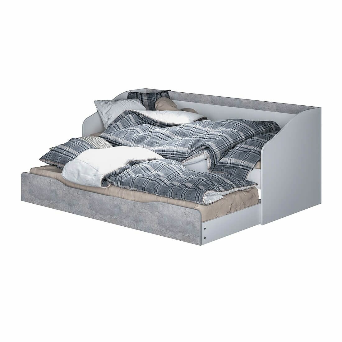 Детская кровать BTS "Паскаль", ЛДСП, белая/серая, с ящиком, с дополнительной кроватью