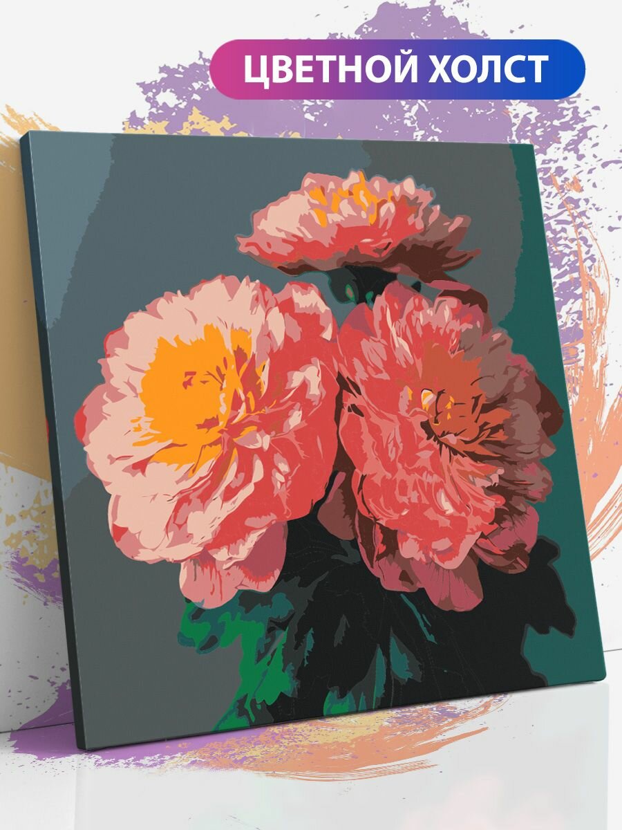 Картина по номерам на холсте с подрамником, "Цветы. Пионы", 40х40 см