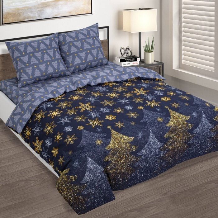 Новогоднее Постельное белье 2-сп с Европростыней Бязь (70х70) Арт. 509 "Северная Корона"