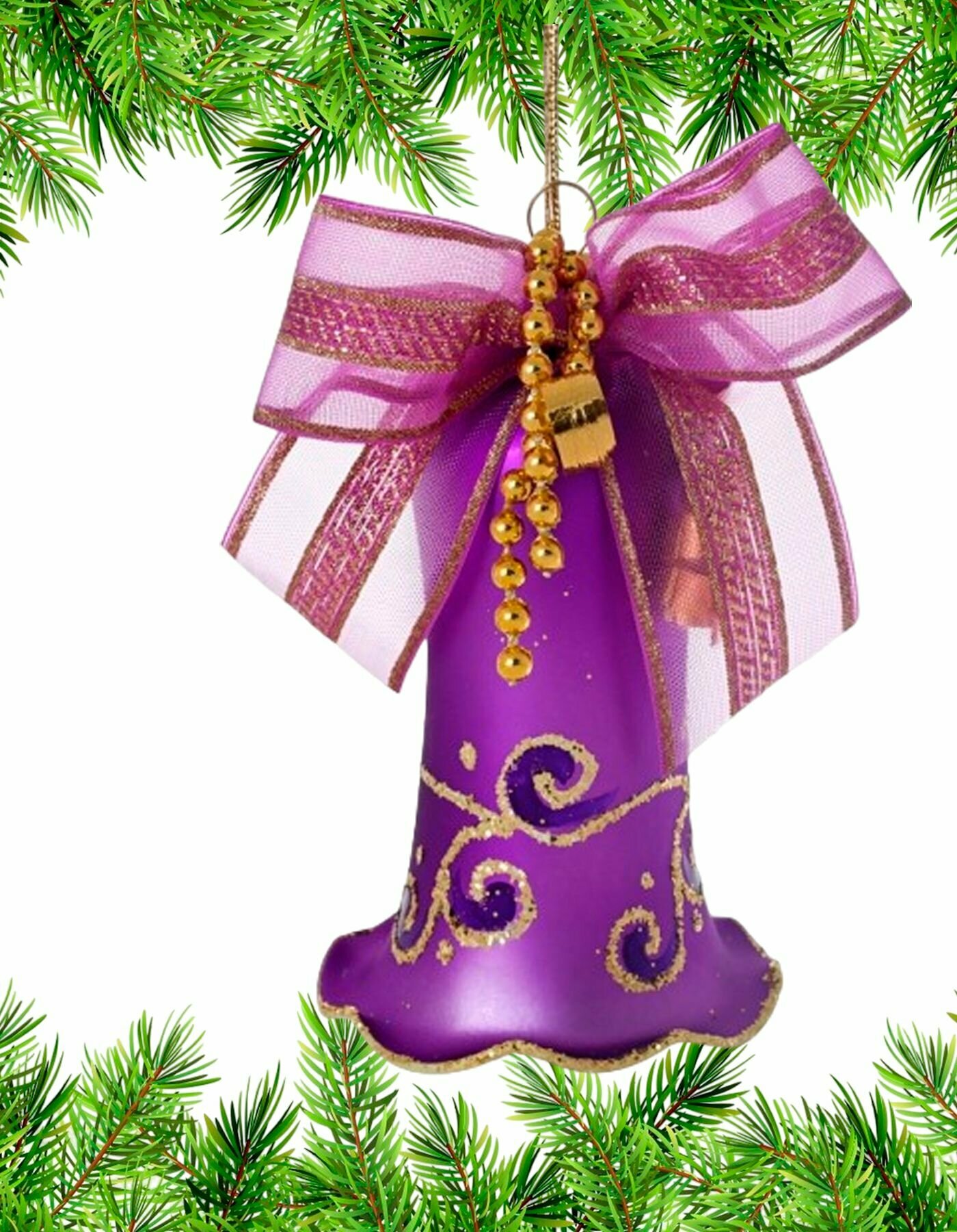 Игрушка на елку Колокольчик Праздничный фиолетовый