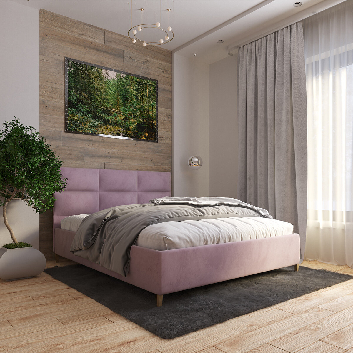 Мягкая кровать с настилом NS Middle велюр пыльная роза, 180х200, без ножек