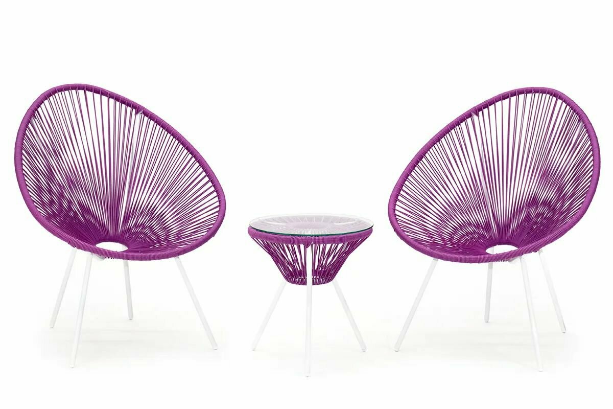 Комплект плетеной мебели KORNERA "Акапулько" на 2 персоны, каркас белый, искусственный ротанг лиловый