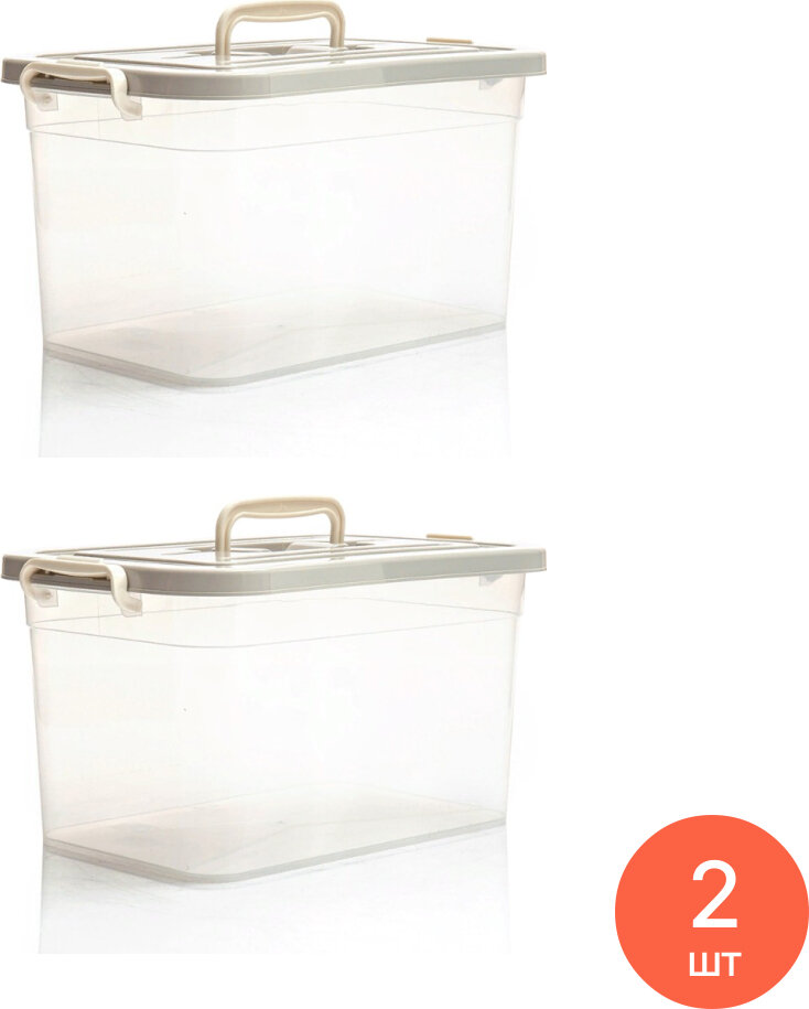 Контейнер для хранения Полимербыт с крышкой и ручками, полипропилен прозрачный 310х200х180мм, объем 6.5л / органайзер для вещей (комплект из 2 шт)