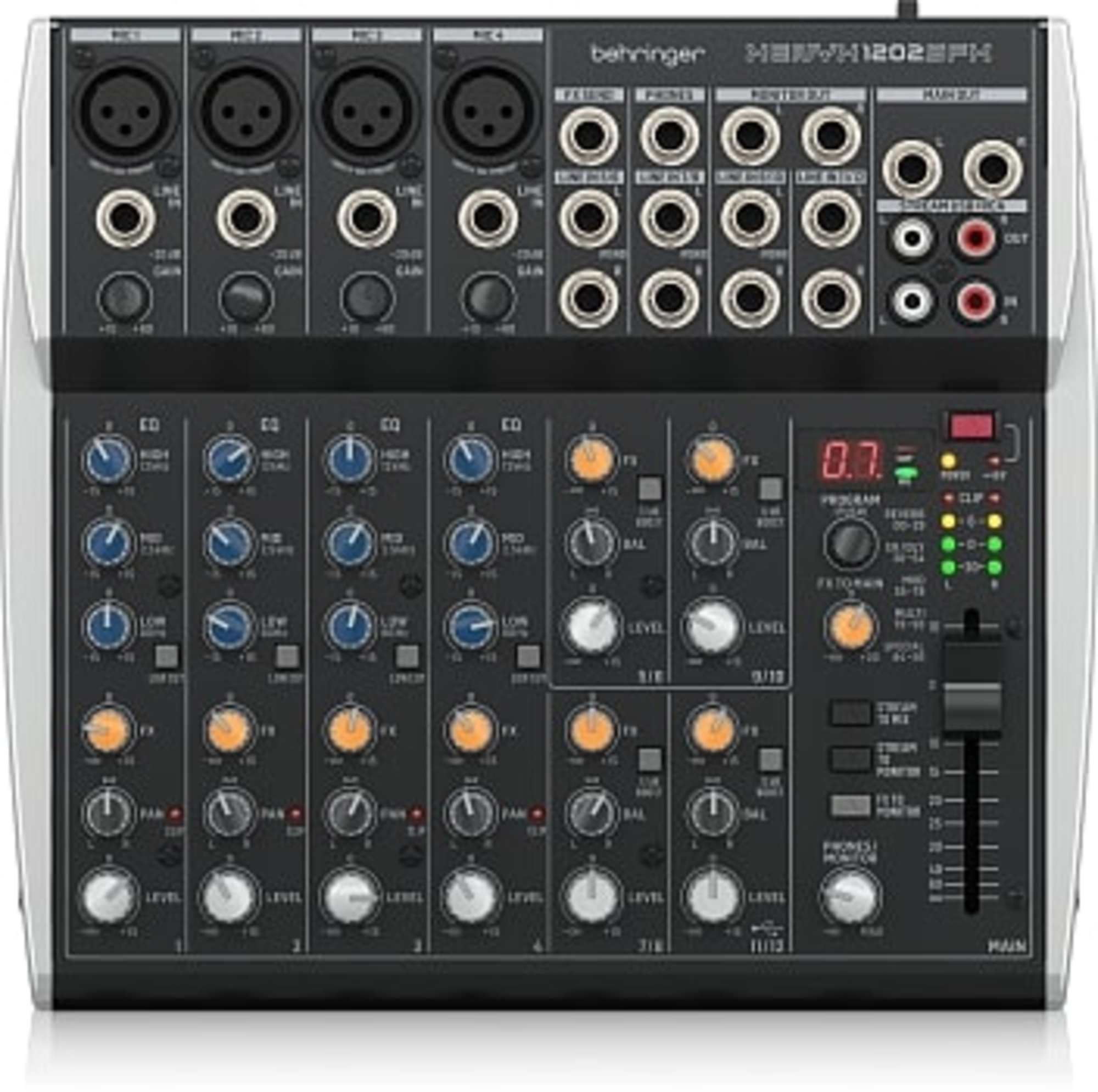 BEHRINGER XENYX 1202SFX - микшер, 12 каналов, 4 микрофонных предусилителя, USB, FX процессор (100пре