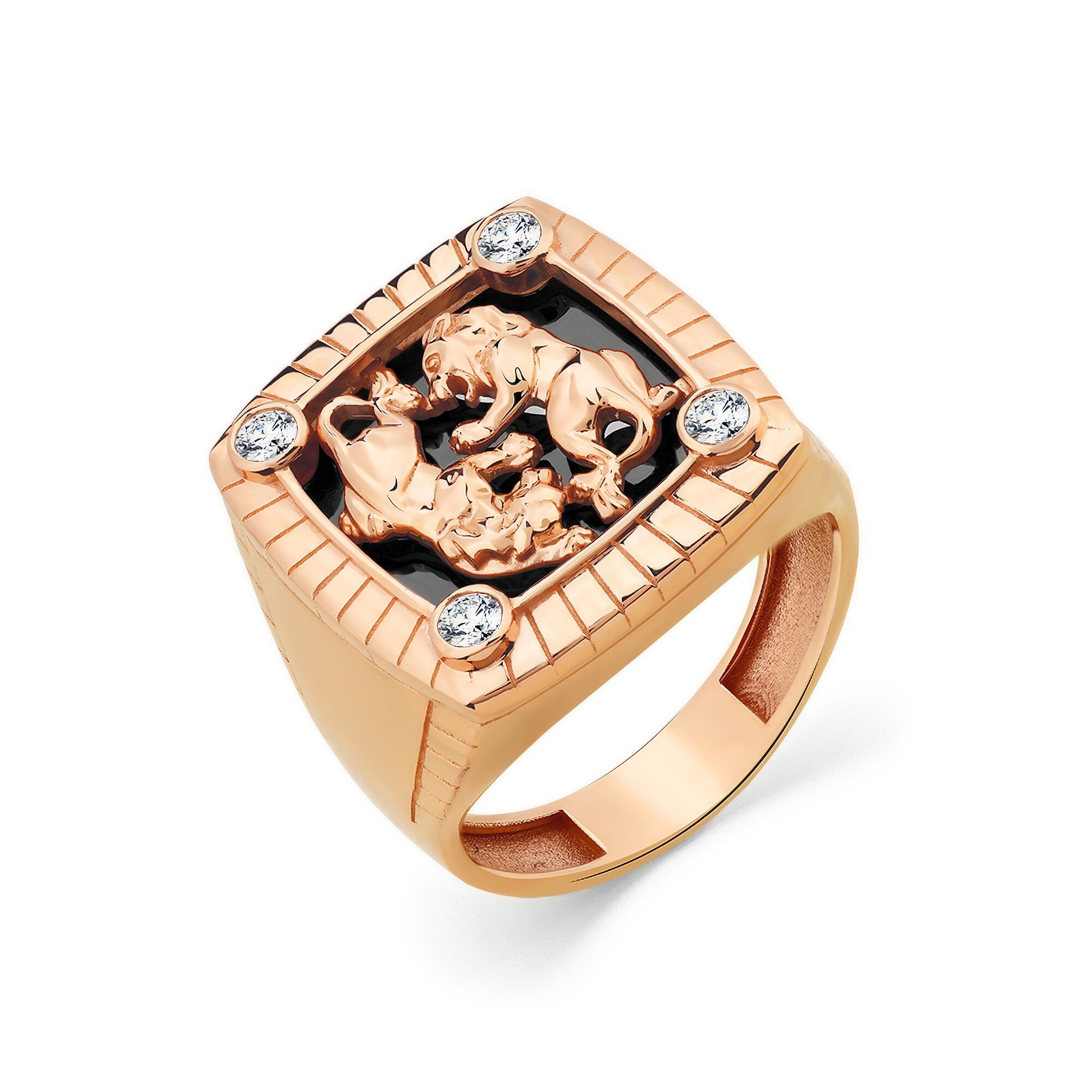 Печатка, красное золото, 585 проба, фианит