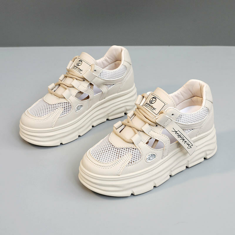 MOOCIE Женские туфли Daddy Shoes 2025 года, новые осенние универсальные белые туфли, легкие сетчатые дышащие повседневные спортивные туфли с сеткой, одинарные туфли