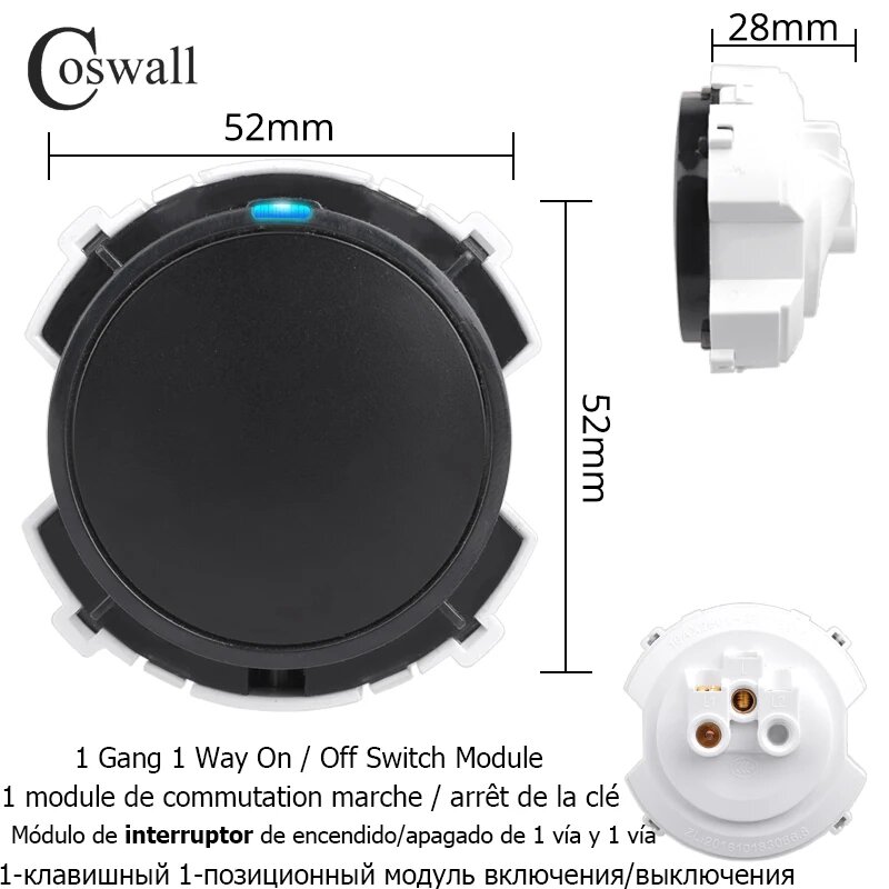 COSWALL R11 R12 черный импульсный диммер 20А 1 Gang 1 Way LED