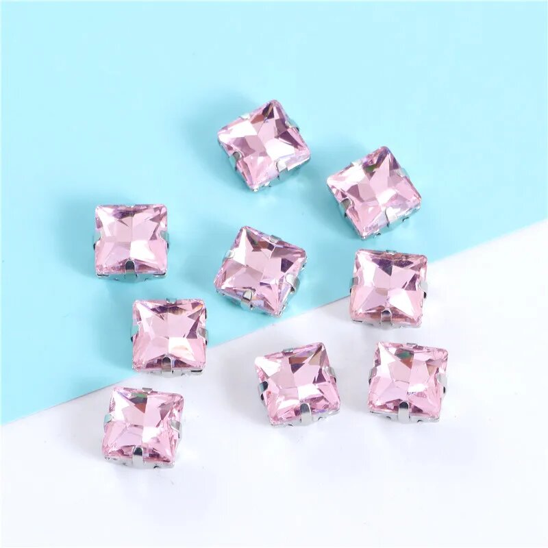 Стразы квадратные стеклянные 8мм Mid-July 50шт Розовый, 10mm 20pcs, Pink