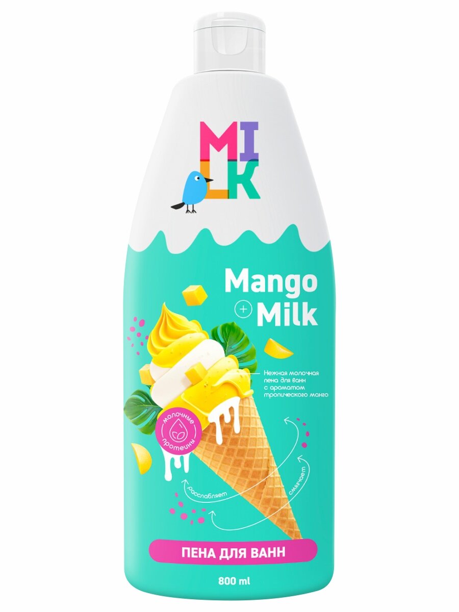 Пена для ванн Milk с молочными протеинами Молоко и манго увлажняющая 800мл